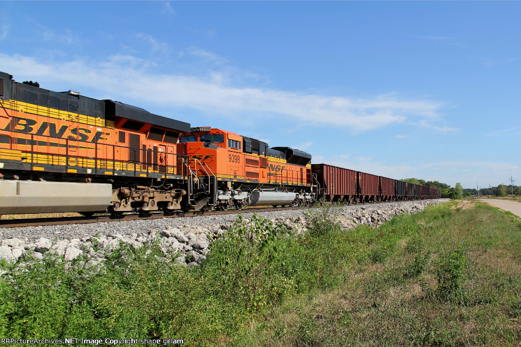 BNSF 9398 is 2nd out on a ore train.